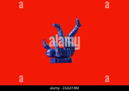 Astronaut is falling down in the outer space with broken mirrors. 3D ...