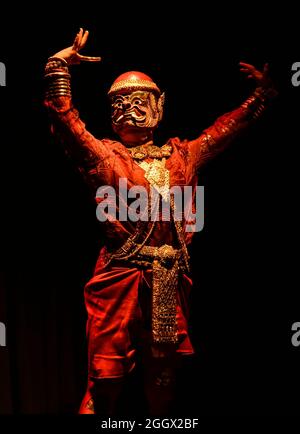 lakhon khol khmer masked dance performer in costume at phnom penh ...