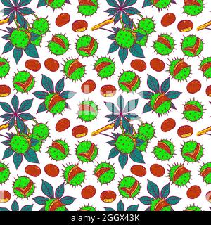 Illustration Hand Drawn Sketch of Chestnuts Fruits on Tree Branch. Good ...