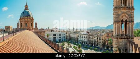 panoramic view at palermo from the rooftop of the palermo cathedral ...