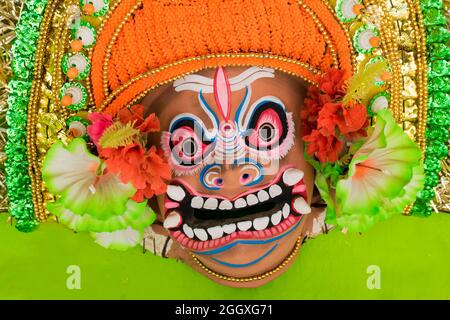 Indian mask of a devil demon scary scared scare open mouth teeth man ...