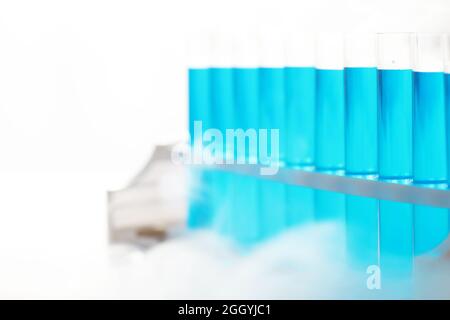 Test tube of glass overflows new liquid solution potassium blue ...