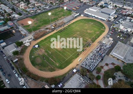 An aerial view of the Garfield High School football field and track ...
