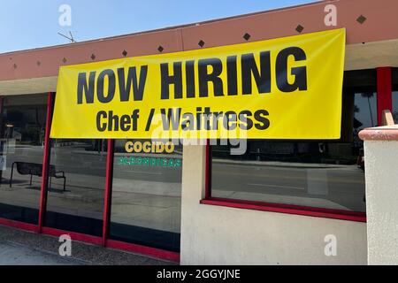 A Now Hiring Chef and Waitress sign at Tommy's Restaurant, Friday, Sept ...