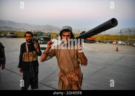 Taliban patrol in Bagram air base on September 1, 2021. Bagram, the ...