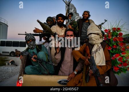 Taliban patrol in Bagram air base on September 1, 2021. Bagram, the ...