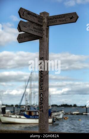 Maldon Essex UK, view of a sign displaying the coat of arms of the ...