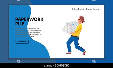 Paperwork Pile Carrying Company Employee Vector. Businessman Carry ...