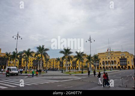Old city street view, Lima, Peru Stock Photo - Alamy