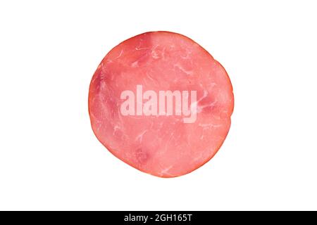 Front view of sliced smoked meat ham in vacuum package isolated on ...
