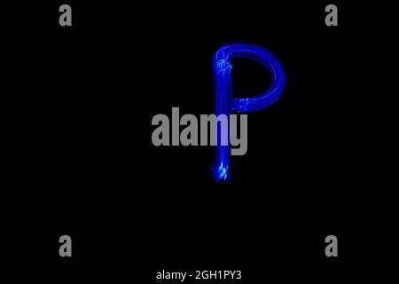 Neon style light letter P. Glowing neon Capital letter. 3D rendering ...