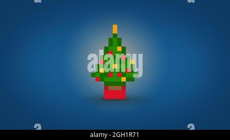 8 bit pixel art illustration of christmas tree isolated on white ...