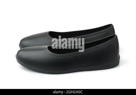 Pair of black rubber overshoe waterproof galoshes isolated on white ...