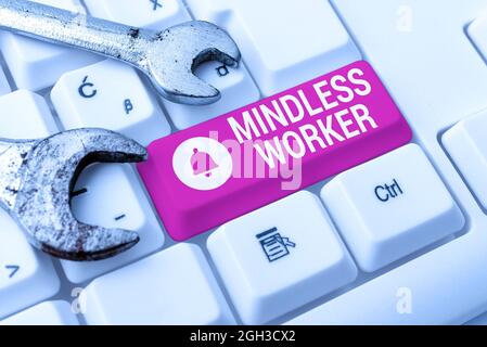 Text caption presenting Mindless Worker, Business overview Having no ...