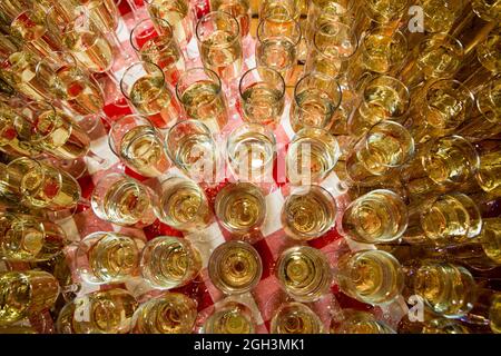 many beautiful glasses of champagne during a party on the table Stock ...
