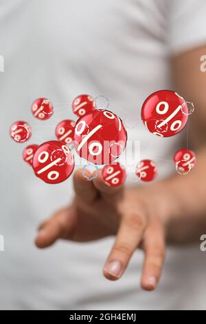 An illustration of digital percentage icons in hands Stock Photo - Alamy