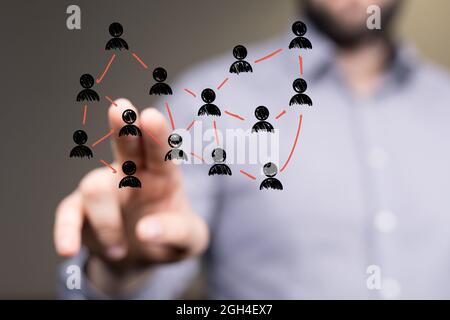 An illustration of human figures connected with lines as a teamwork and ...