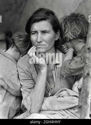 Migrant Mother, portrait of Florence Owens Thompson, and children, by ...