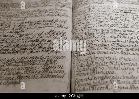 A vintage textbook with handwritten text Stock Photo - Alamy