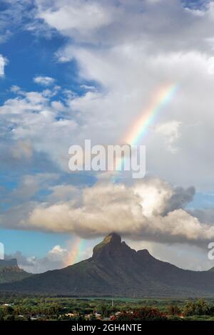 Rempart mountain with cloud formations and rainbow, Mauritius ...