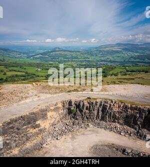 Aerial view of Llangynidr Mountain and quarry in South Wales, a popular ...
