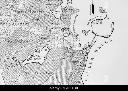 Historic map of Kiel, illustration, , Schleswig-Holstein, North Germany ...
