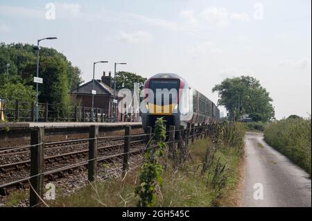 British Rail Train arriving at buckenham Marsh train station in Norfolk ...