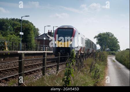 British Rail Train arriving at buckenham Marsh train station in Norfolk ...