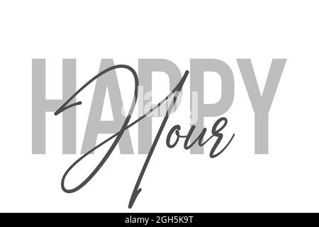 Trendy Happy Hour sign in a window Stock Photo - Alamy