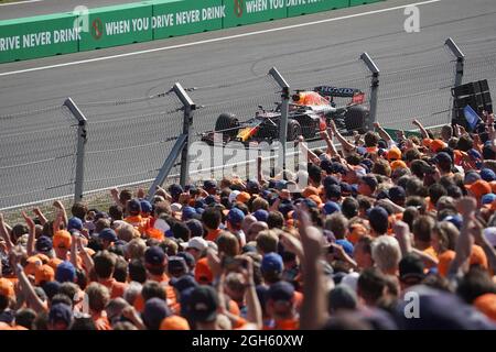 Dutch fans of Max Verstappen cheer during the German F1 Grand Prix race ...