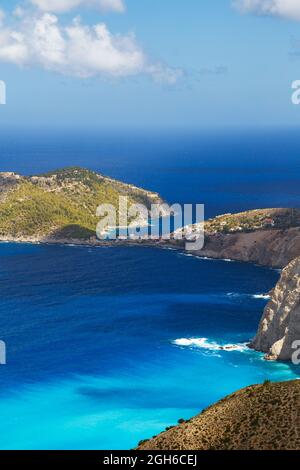 Fantastic top view at Asos village, Assos peninsula and blue Ionian Sea ...