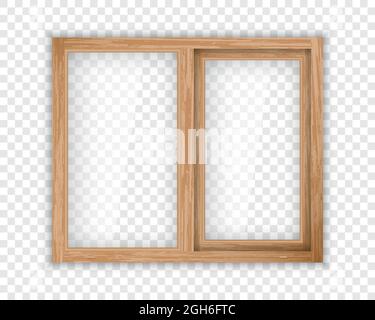 Double casement wooden window mockup template. Realistic window with ...