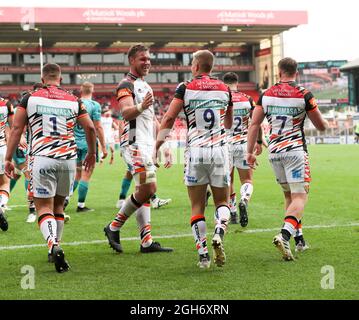 Leicester Tigers' Hanro Liebenberg scores their first try during the ...
