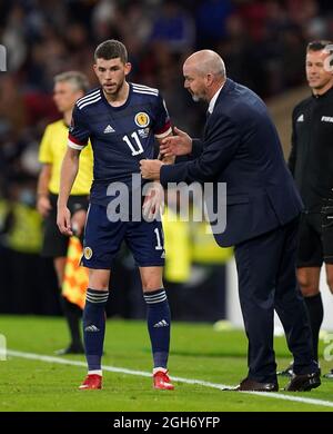 Scotland manager Steve Clarke and Ryan Christie during a training ...