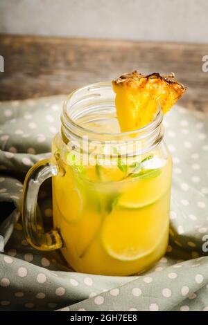 Pineapple mojito cocktail in jar. Selective focus. Shallow depth of field Stock Photo - Alamy