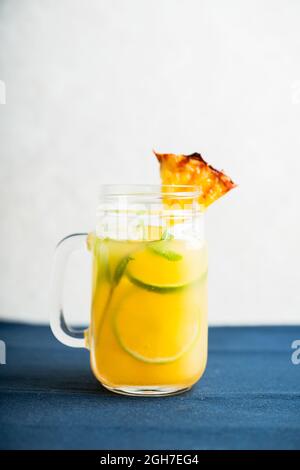 Pineapple mojito cocktail in jar. Selective focus. Shallow depth of field Stock Photo - Alamy