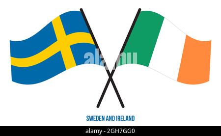 Ireland and Sweden Flags Crossed And Waving Flat Style. Official ...