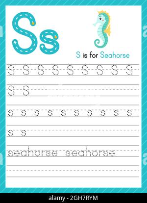 Seahorse Animal Tracing Letter ABC Coloring Page S Stock Vector Image ...