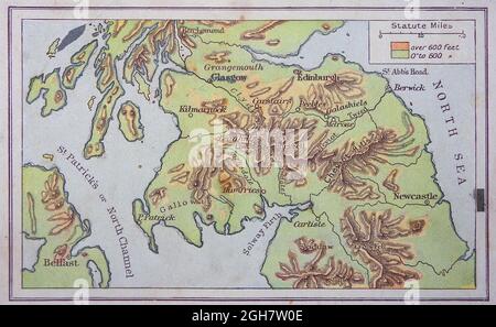 A 1914 map (WWI) of Ireland (physical) showing main town & rivers ...