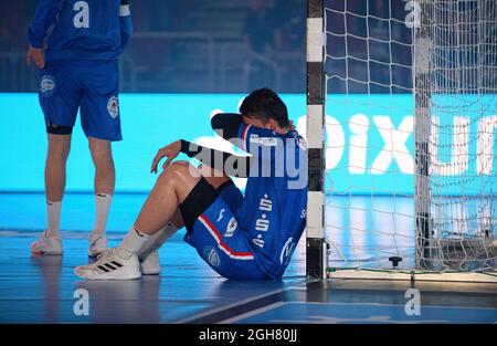 TBV players Frederik Simak (TBV Lemgo Lippe, #8) and Bobby Schagen (TBV ...