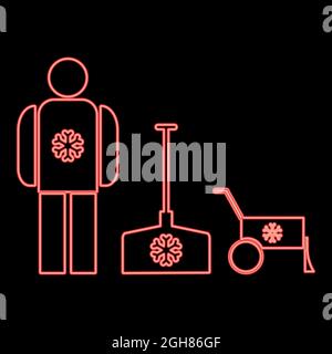 Neon snow removal red color vector illustration flat style light image ...