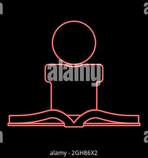 Neon man reading book red color vector illustration flat style light ...