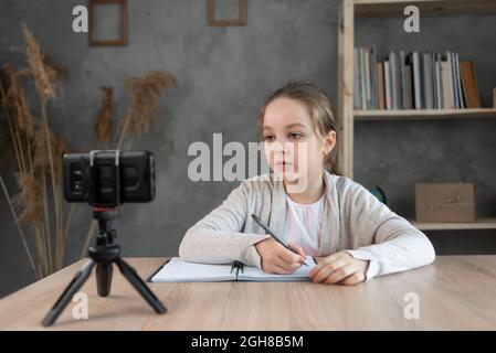 Education concept. The student does homework, reads a book. There are ...