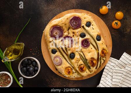 Homemade Flower Focaccia Bread Art with Herbs and Vegetables Stock ...