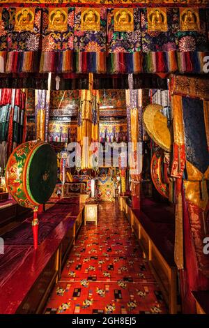 Inside Spituk Gompa Tibetan Buddhist monastery. Ladakh, India Stock ...