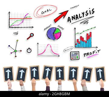 Hands holding writing slates with arrows pointing on ecology concept ...