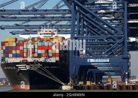 FELIXSTOWE, ENGLAND - MARCH 26: Tesco shipping containers are seen ...