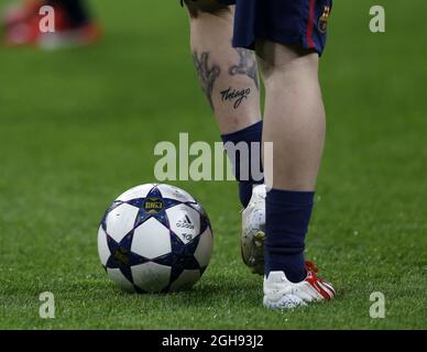 Picture of the tattoo on the leg of Lionel (Leo) MESSI of PSG during ...