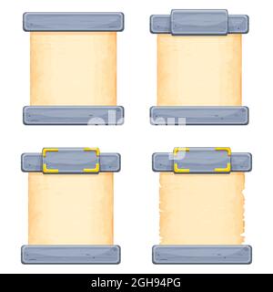 Empty rectangle frames in medieval style for game ui design. Vector cartoon set of user ...