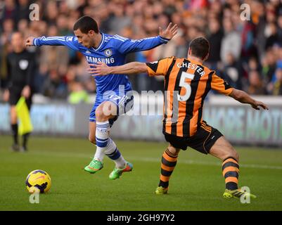 Eden Hazard of Chelsea skips past Marcos Rojo of Manchester United ...